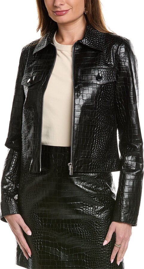 Michael Kors Collection Croc-Embossed Leather Jacket - ShopStyle