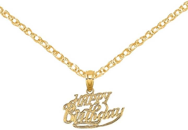 14K Yellow Gold Solid Talking Happy Birthday Pendant with 18-inch Cable ...