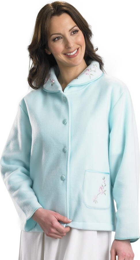 Slenderella Ladies Soft Polar Fleece Button Up Bed Jacket Floral ...