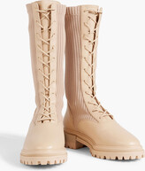 PORTE & PAIRE Ribbed-knit and leather combat boots - ShopStyle