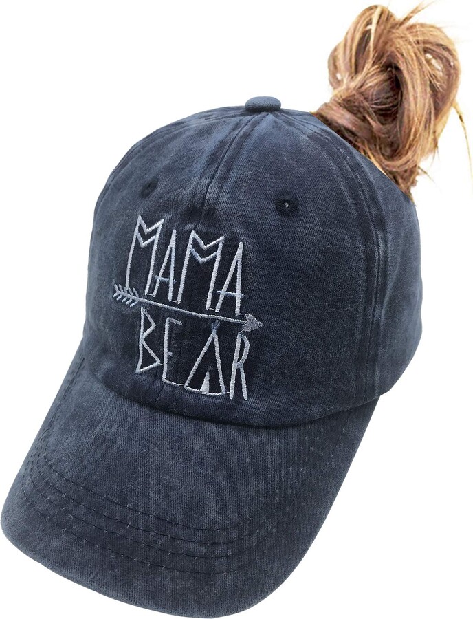 MANMESH HATT Mama Bear Ponytail Hat Vintage Washed Distressed Baseball ...