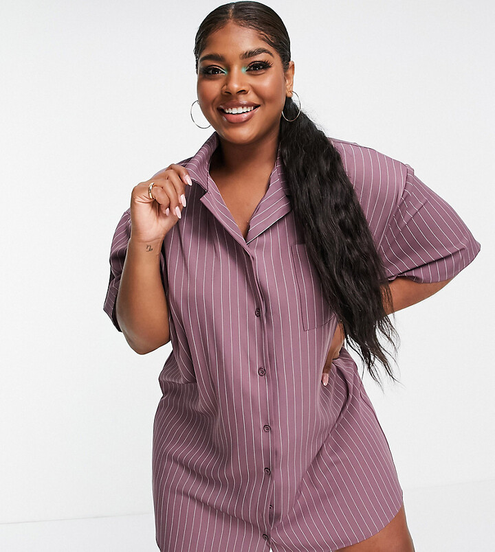 Lola May Curve Lola May Plus revere collar mini shirt dress in purple ...
