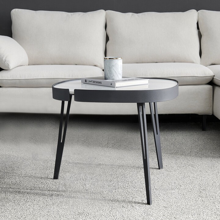 TOSWIN Modern Coffee Table Black Metal Frame with Sintered Stone ...