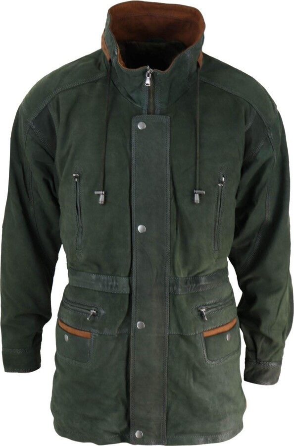 Infinity Leather Mens Suede Genuine Safari Jacket Hunting Duffle Parka ...