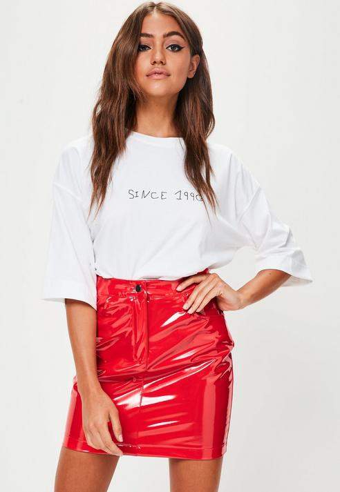 Missguided Red Vinyl Mini Skirt - ShopStyle