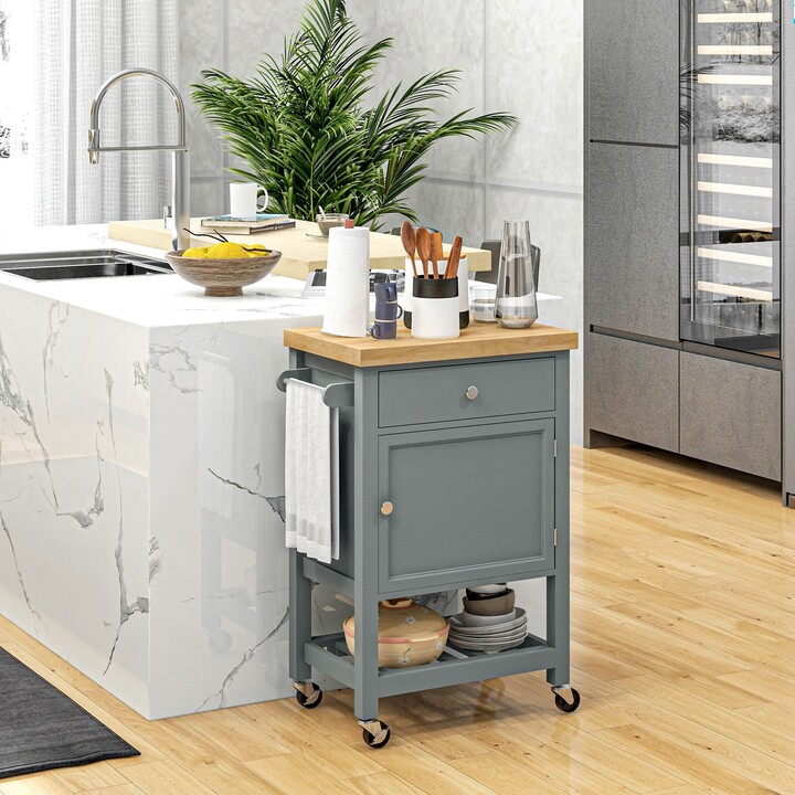 HOMCOM Utility Kitchen Cart, Rolling Kitchen Island with Smooth ...