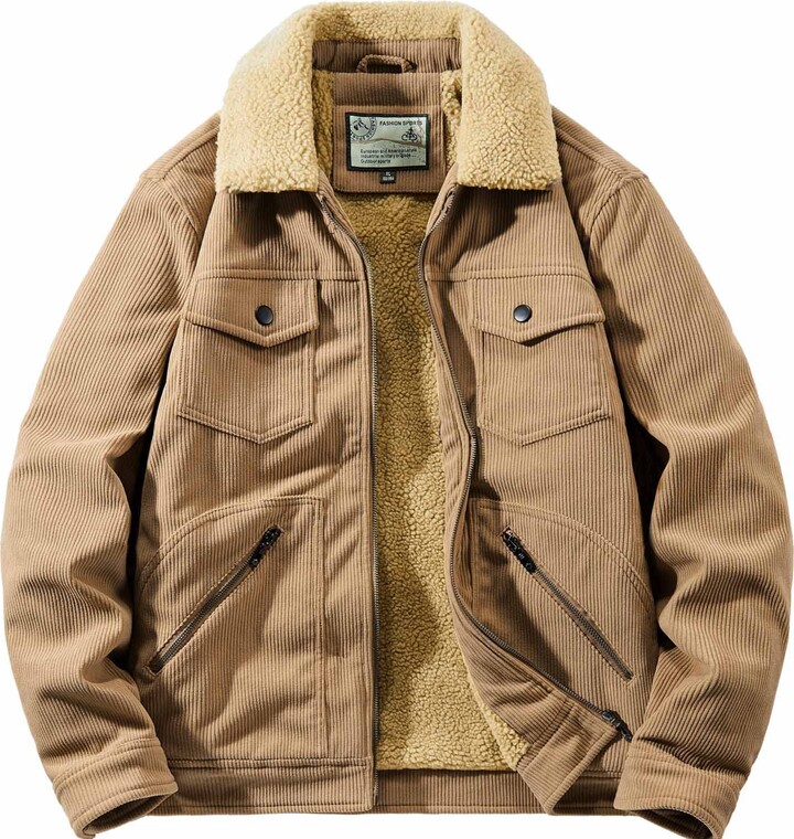 HAOLEI Trucker Jacket Mens Sherpa Fleece Lined Corduroy Jacket Lapel ...
