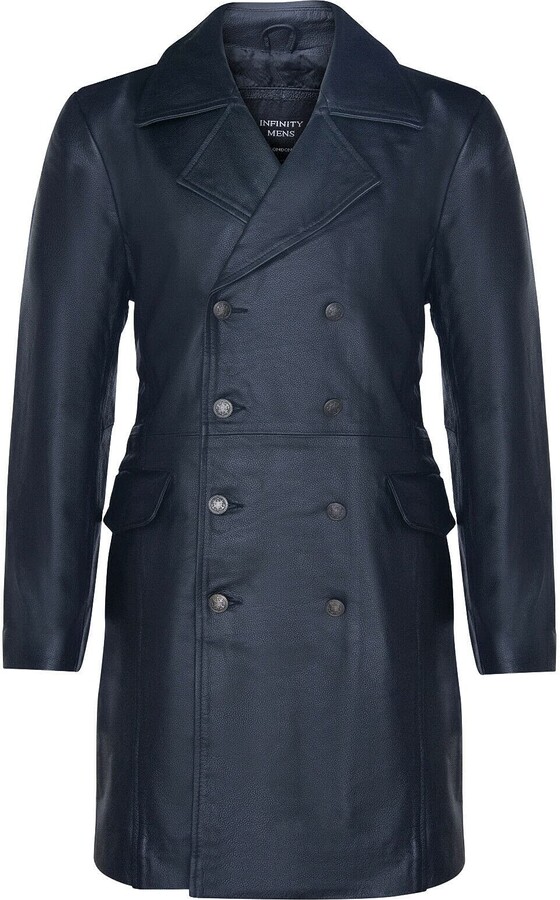 Infinity Leather Men's General Long Black WW2 Military German Naval U ...