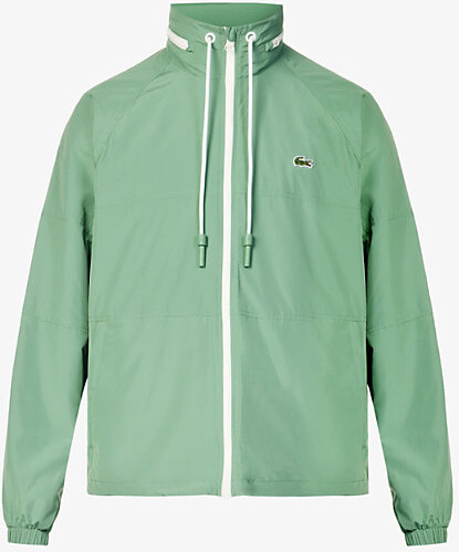 Lacoste Mens Ash Tree Funnel-neck Concealed-hood Woven Windbreaker ...