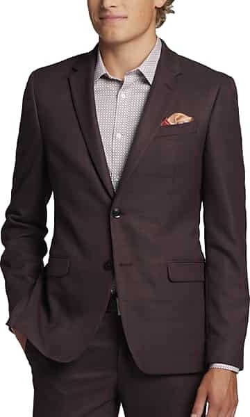 Egara Slim Fit Men's Suit Separates Coat Burgundy Red Windowpane ...