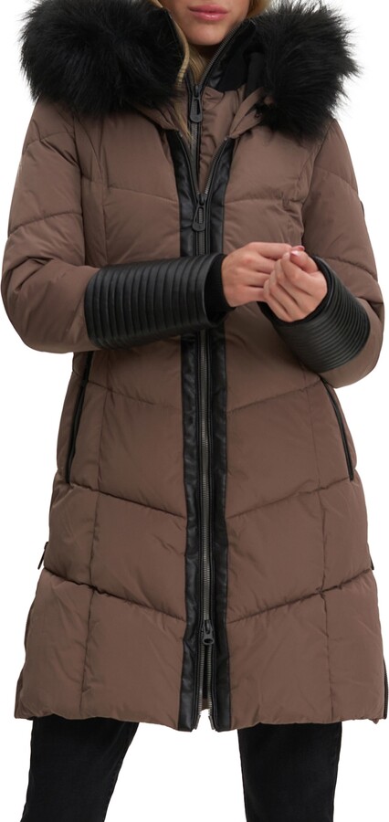 Noize Priya Water Resistant Mixed Media Parka with Faux Fur Trim ...