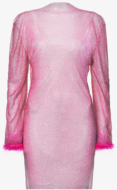 Amy Lynn Womens Pink Rhinestone-embellished Feather-trim Chainmail Mini ...