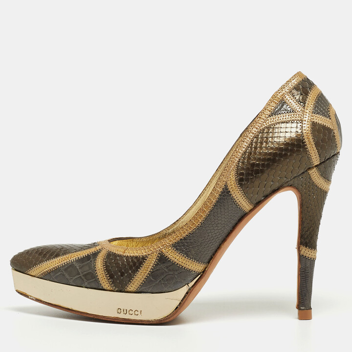 Gucci Tricolor Python Crocodile and Lizard Platform Pumps Size 36.5 ...