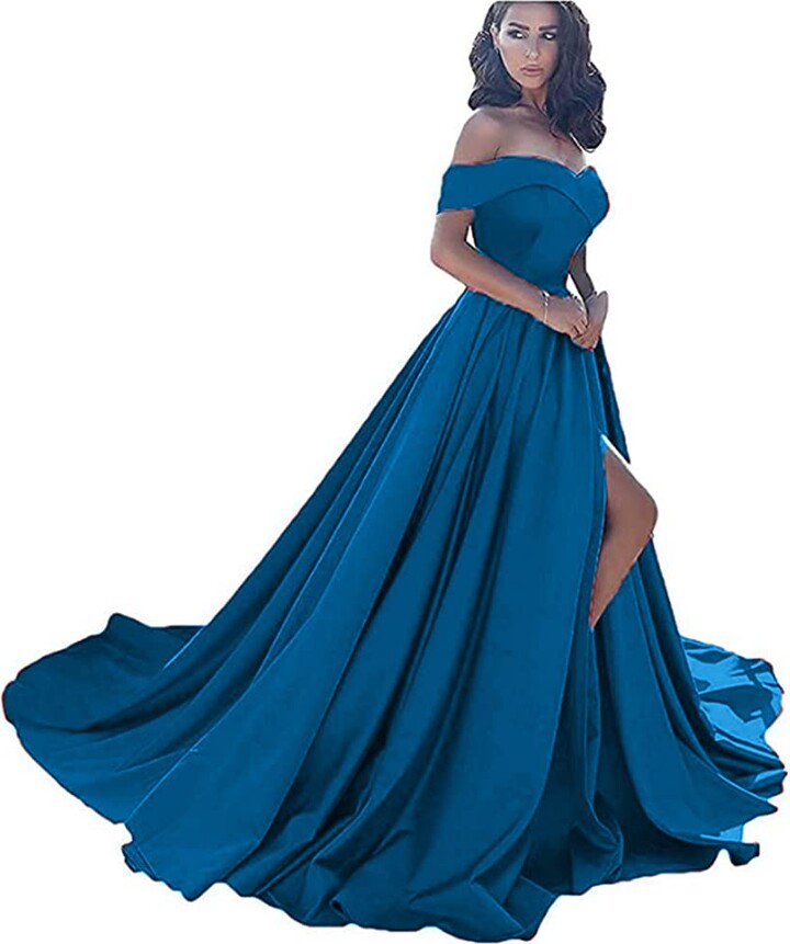 Snow Lotus Women's Off Shoulder Satin Prom Dress Long A Line Ball Gowns ...