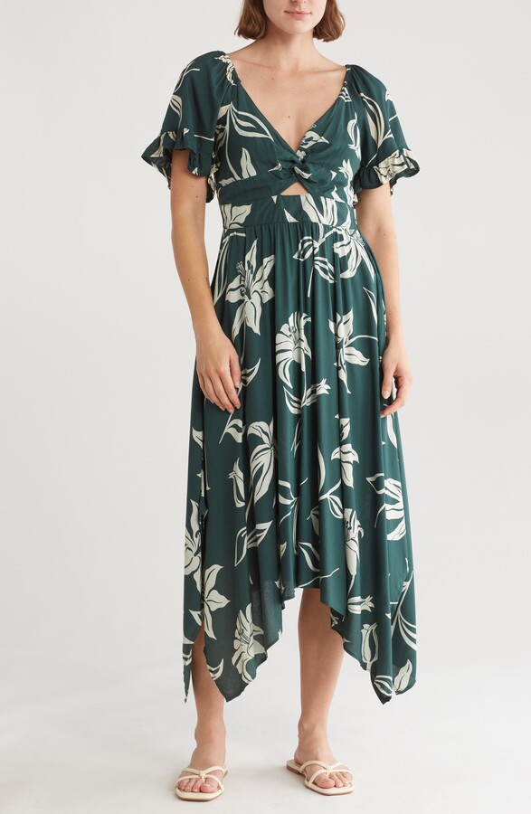 Angie Floral Handkerchief Hem Midi Dress - ShopStyle