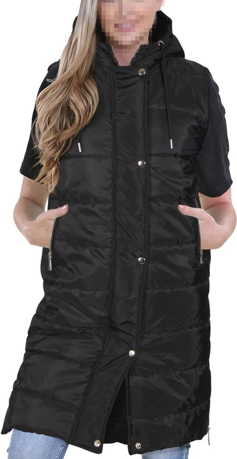 A2Z Ladies Oversized Silver Zipped Hooded Quilted Gilet Padded Long ...