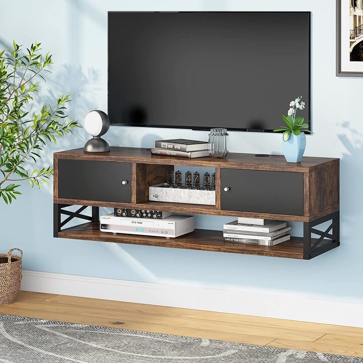 LEE Furniture Floating TV Stand with Cable Management & 2 Door Storage ...