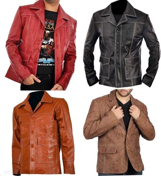 EU Fashions Fight Club Jacket Brad Pitt Tyler Durden Mayhem Retro Red ...