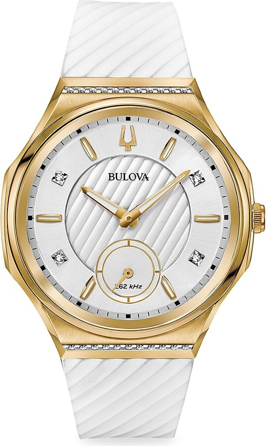 Bulova Stainless Steel & Rubber-Strap Watch - ShopStyle