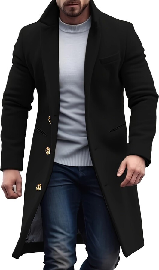 Generic Mens Wool Coats Winter Padded Trench Coat for Casual Business ...