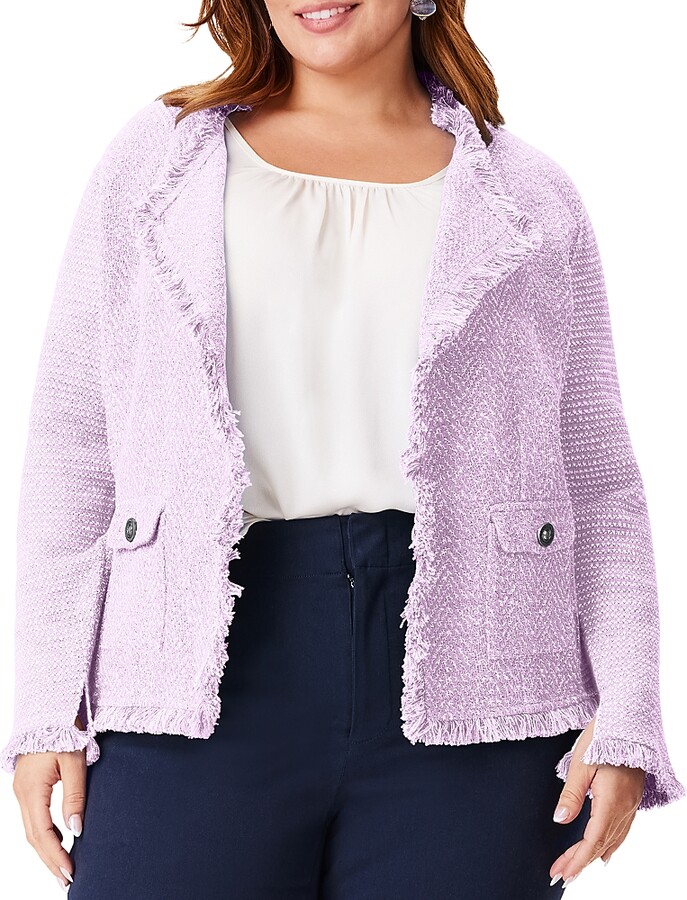 NIC+ZOE Plus Mix Knit Fringe Trim Jacket - ShopStyle