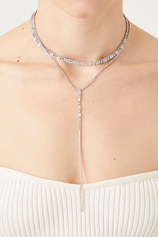 Forever 21 Rhinestone Layered Y-Chain Necklace - ShopStyle