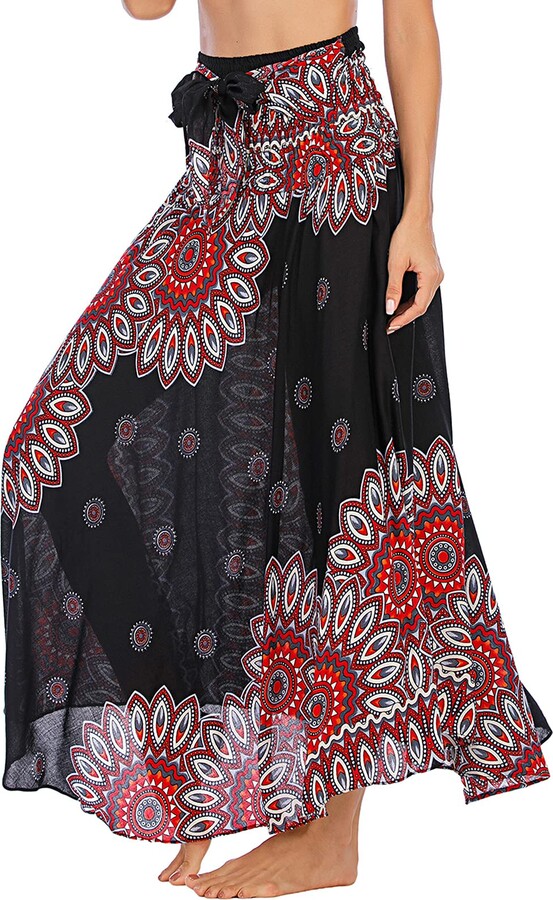Aivtalk Womens 2 in 1 Bohemian Long Skirts Loose Gypsy Wrap Sundress ...