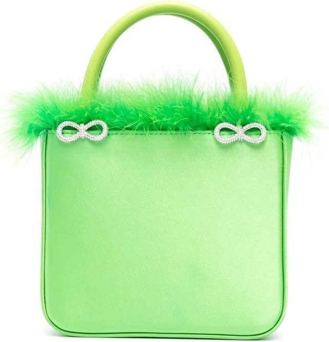 MACH & MACH Feather-Trim Satin Mini Bag - ShopStyle