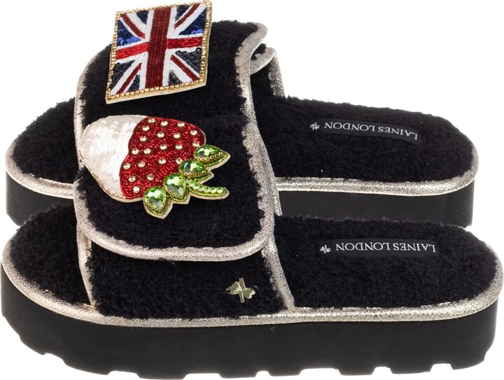 LAINES LONDON Terry Towelling Flatform Sliders With Strawberry & Union ...