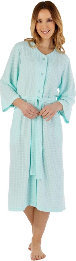 Slenderella Ladies Lightweight Waffle Button Up Robe Hotel Spa Dressing ...