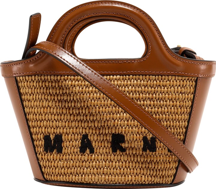 Marni Raffia and leather shoulder bag - ShopStyle