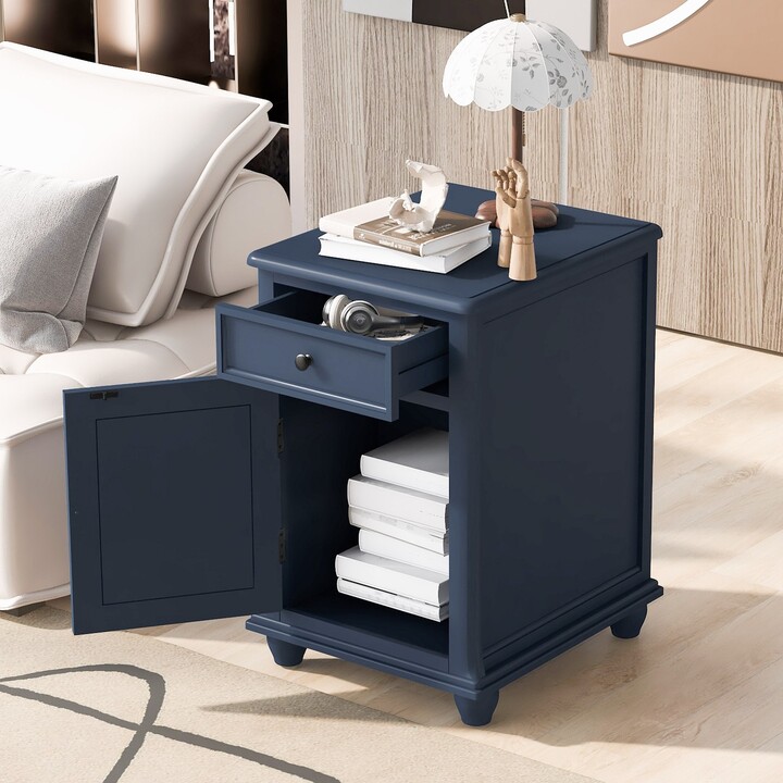 Heoje Lena End Table with Solid Wood Legs, Side Table with USB Ports, 1 ...