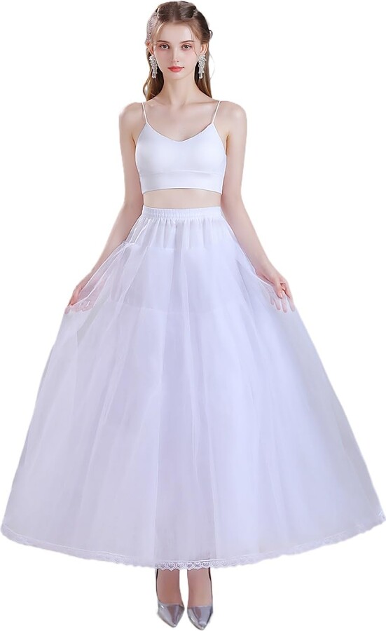 KWBCM Women's White Floor Length A-line Hoopless Petticoat Crinoline 4 ...