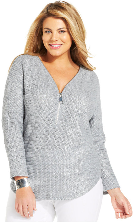 Alfani Plus Size Zippered Metallic Tunic - ShopStyle