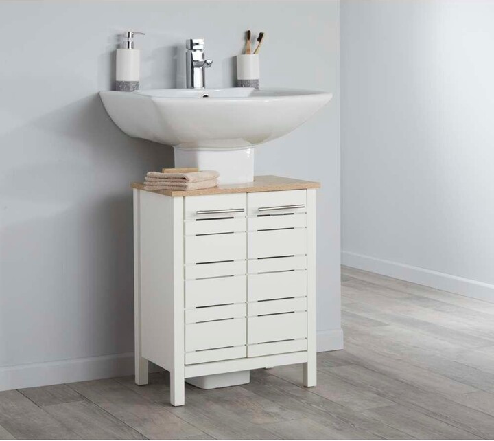 House and Homestyle Two-Tone White Slatted Bathroom Under Sink Cabinet ...