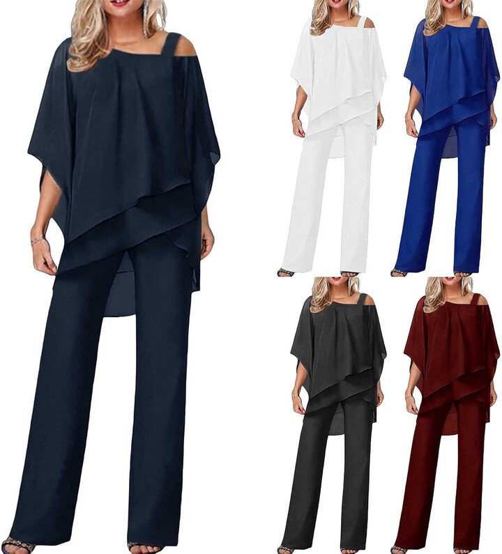 FZKun Women's Trouser Suits Elegant Wedding Guest Pants Suit 2 Piece ...