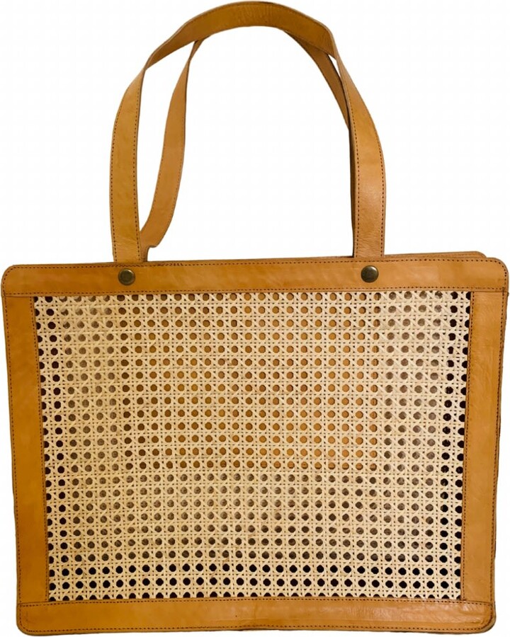 Pink Haley Women's Giselle Oversized Cane And Leather Tote In Tan ...