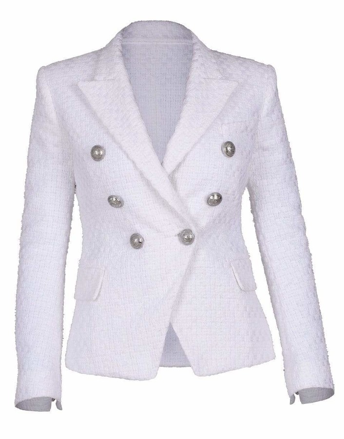 Balmain Blanc Six Button Tweed Jacket - ShopStyle
