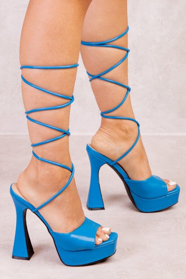 Where's That From 'Elektra' Flared Block High Heels - Blue - ShopStyle
