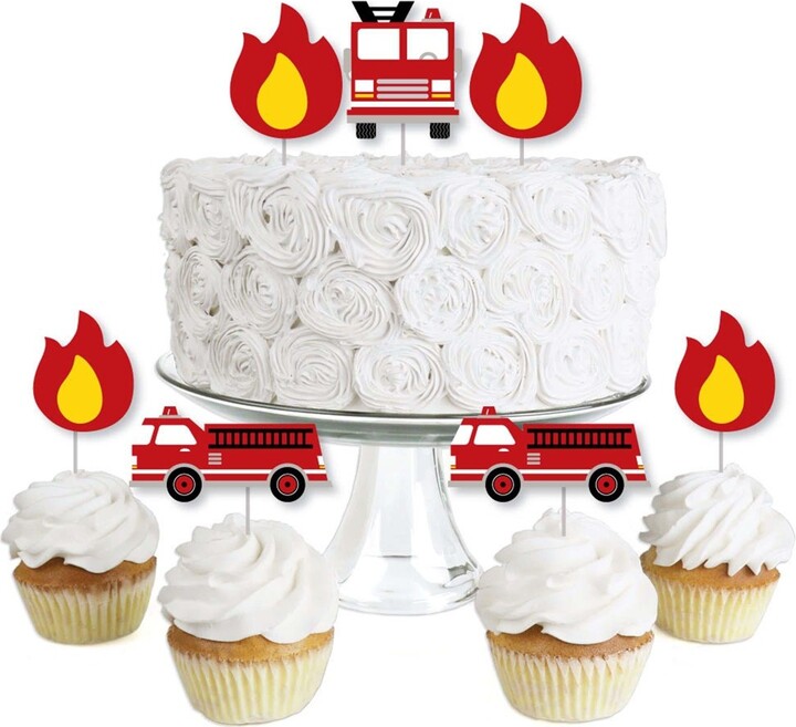 Big Dot of Happiness Fired Up Fire Truck - Dessert Cupcake Toppers ...
