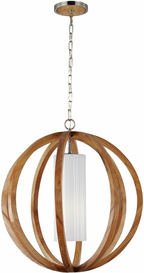 Loops 1 Bulb Ceiling Pendant Light Fitting Light Wood Brushed Steel LED ...