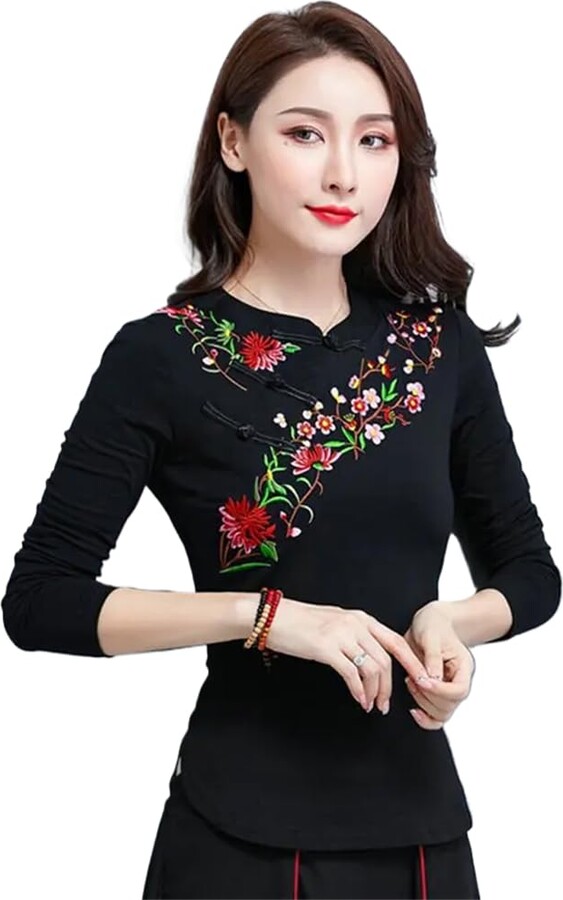MengXingHe Traditional Chinese Blouse Shirt for Women Collar Oriental ...