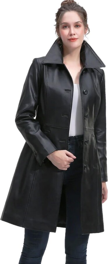 DarkRabbit Women Leather Trench Coat in Black Long (UK - ShopStyle