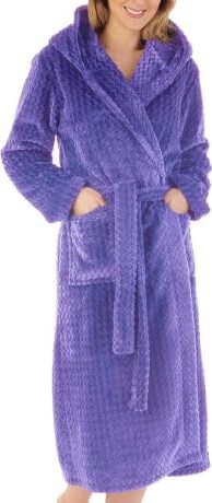 Slenderella Zig-Zag Fleece Hooded Wrap 46 inch Housecoat (12/14 ...