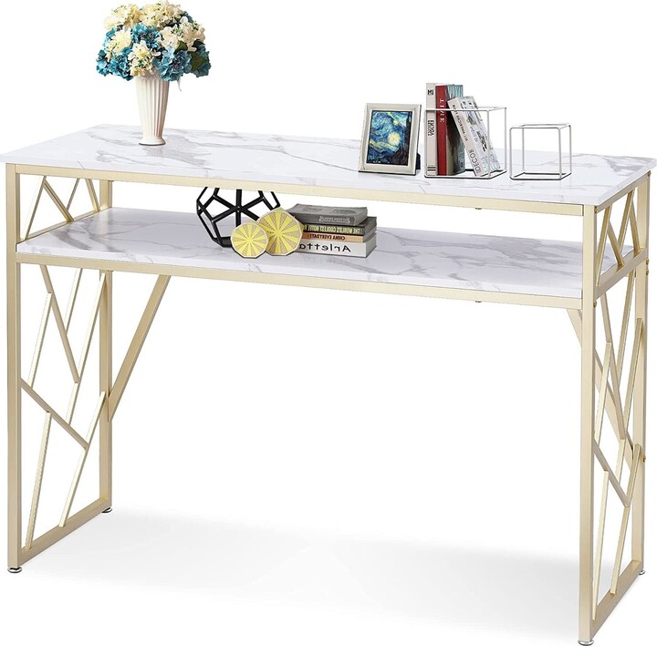 ivinta Modern Narrow Console Table with Storage, White Entryway Table ...