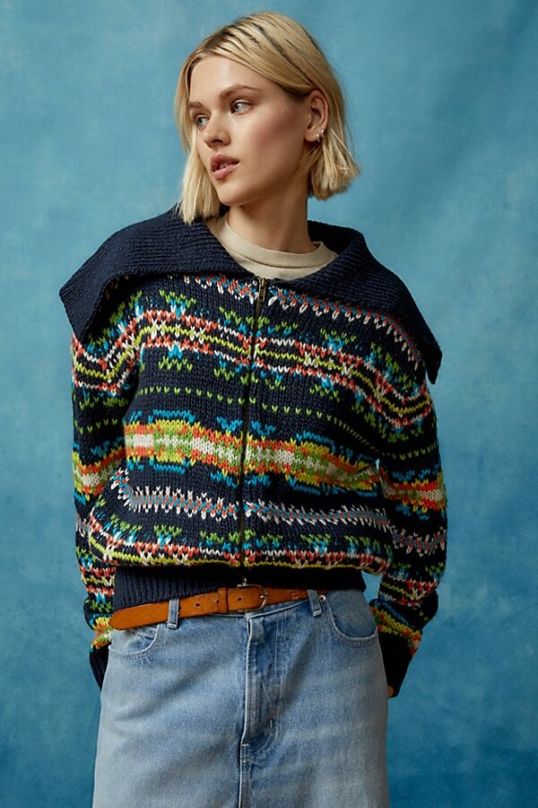 BDG Ginny Fair Isle Zip-Up Cardigan - ShopStyle