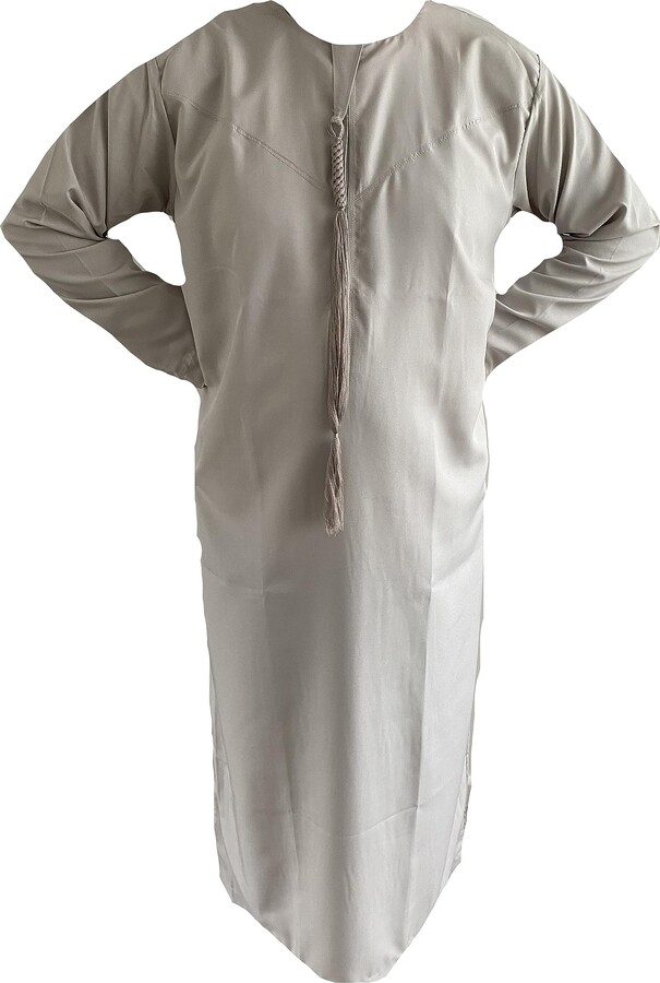 SHI Boutique Mens White Jubba Throbe Emirati Arab Islamic Kaftan Kurti ...