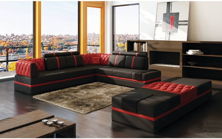 Titanic Furniture Nova Neo Black and Red Faux Leather Button Tufted ...