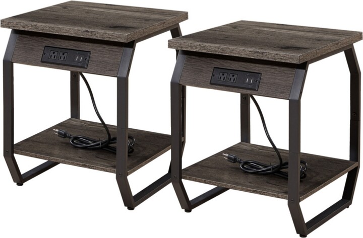 Simplie Fun Side Table With Charging Station, Set Of 2 End Tables With ...