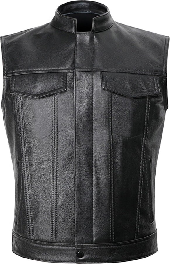 SDGHH-8MMDM Men's Sexy Black PU Leather Leisure Collar Single-Breasted ...